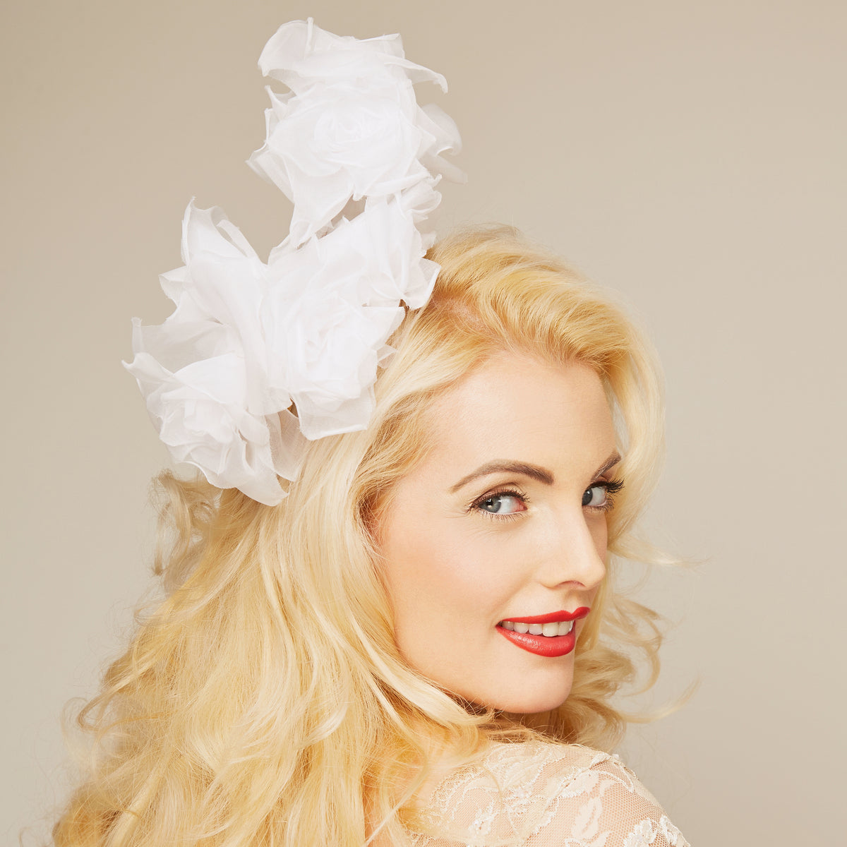 Avalanche - White Wedding Rose – Valeria Agostini Millinery