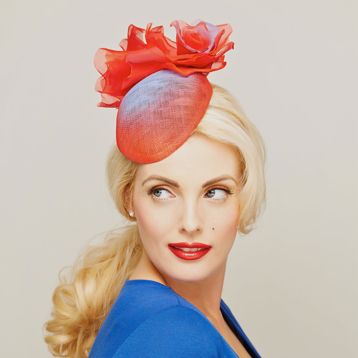 Red Blue Rose beret – Valeria Agostini Millinery